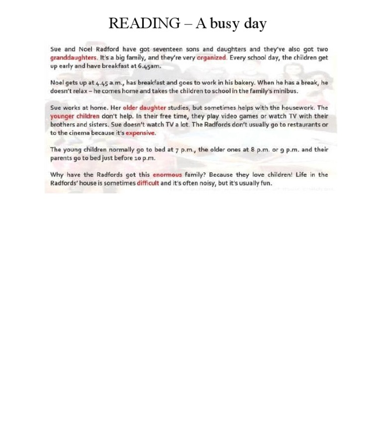 Reading - A Busy Day | PDF