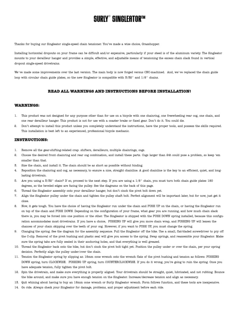 New Singleator Info | PDF | Wheeled Vehicles | Human Powered Vehicles