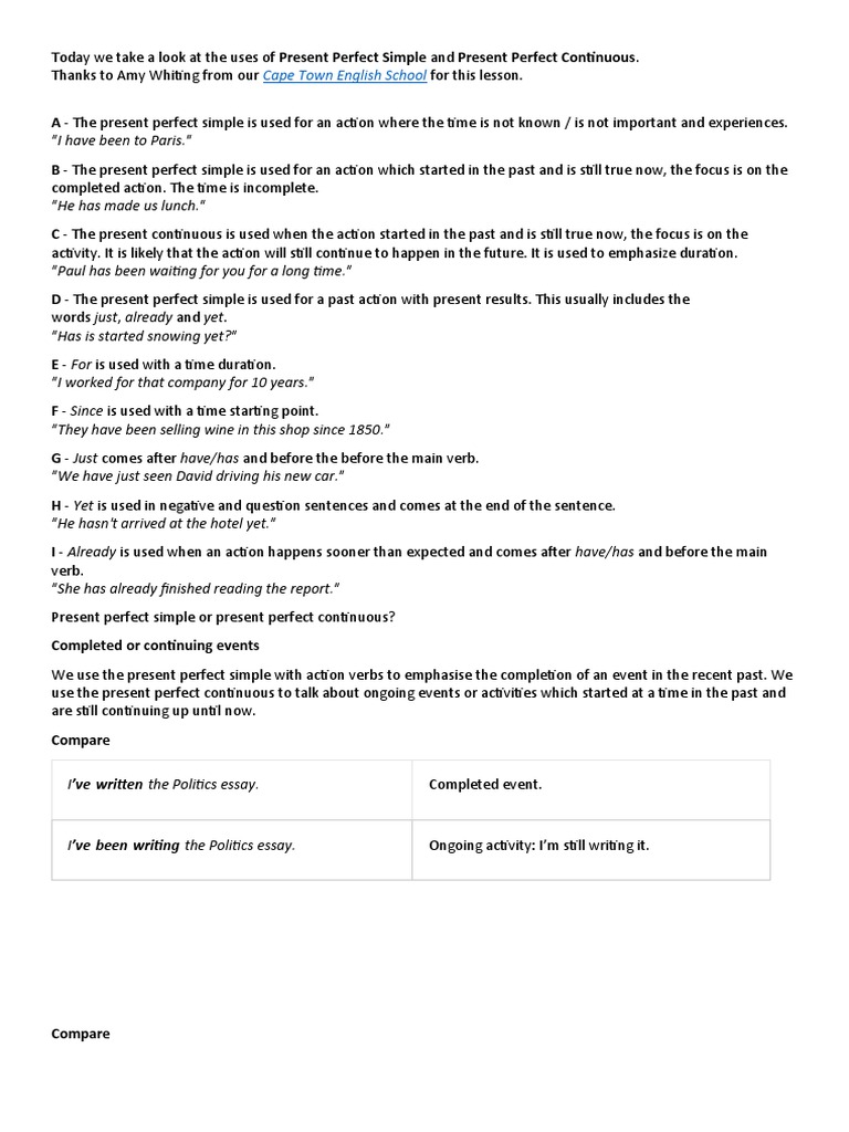 Present Perfect Simple and Continuous | PDF | Linguistics | Grammar