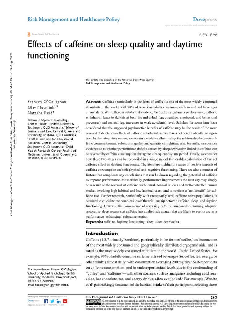 Effects of Caffeine On Sleep Quality and Daytime Functioning | PDF ...