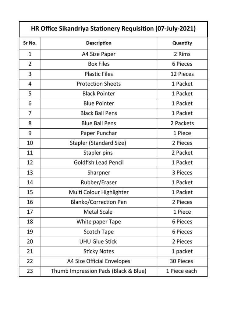 Stationery Requisition 7.7.2021 | PDF