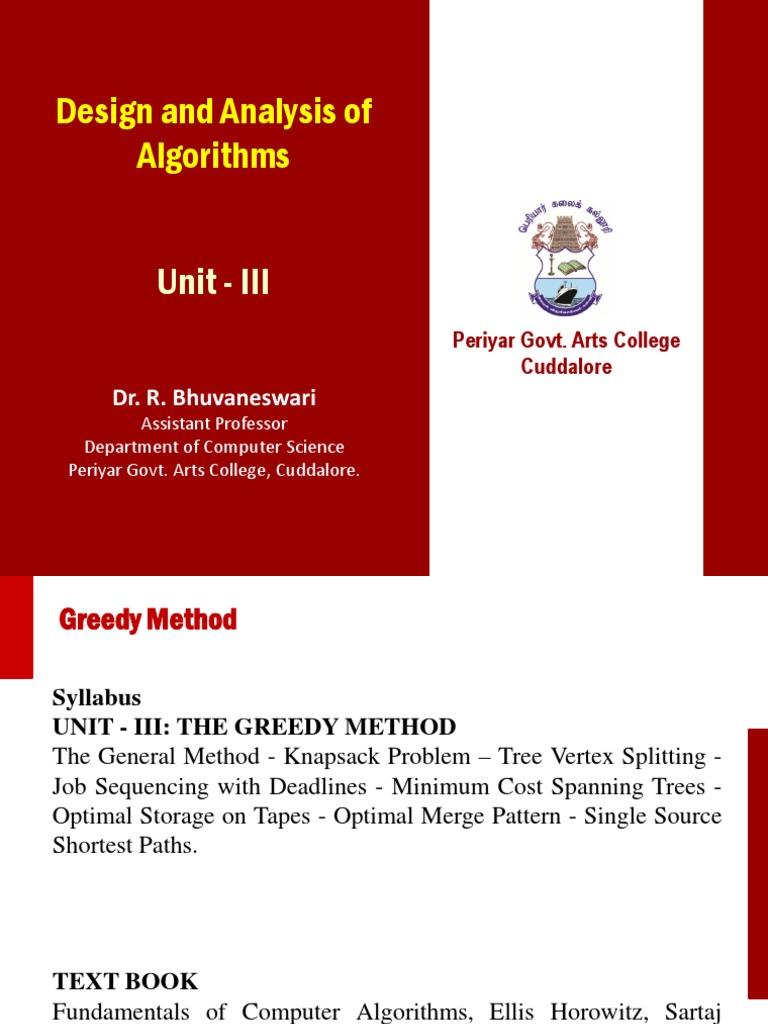 Design and Analysis of Algorithms: Unit - III | Download Free PDF | Mathematical Relations ...