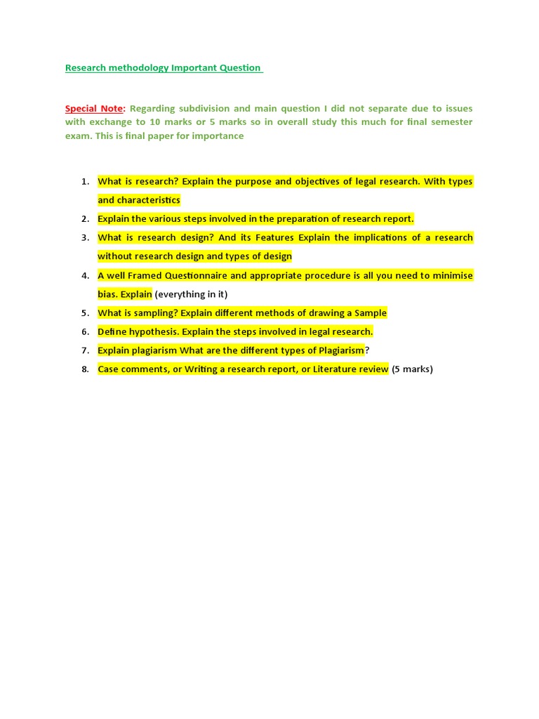 Research Methodology Important Question | PDF