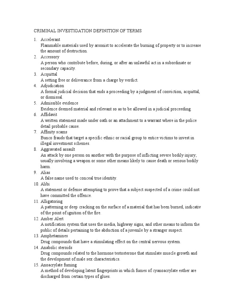 Criminal Investigation Definition of Terms | PDF | Crime Scene | Forensic Science