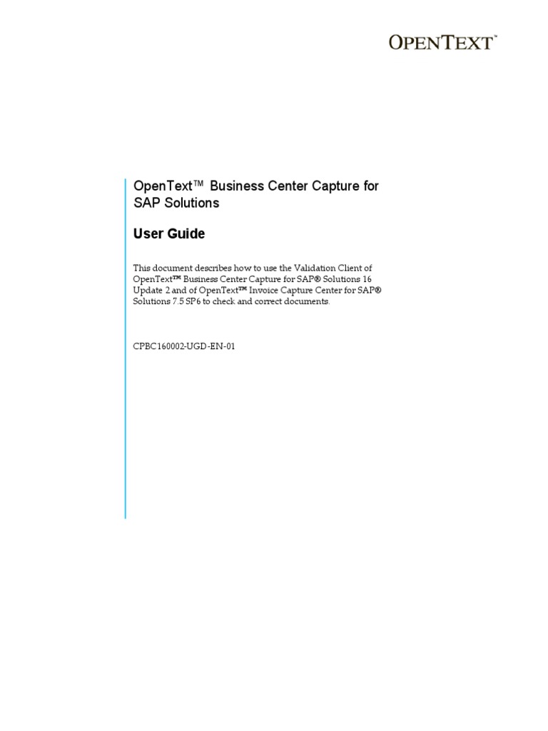 Opentext™ Business Center Capture For Sap Solutions: User Guide | PDF ...