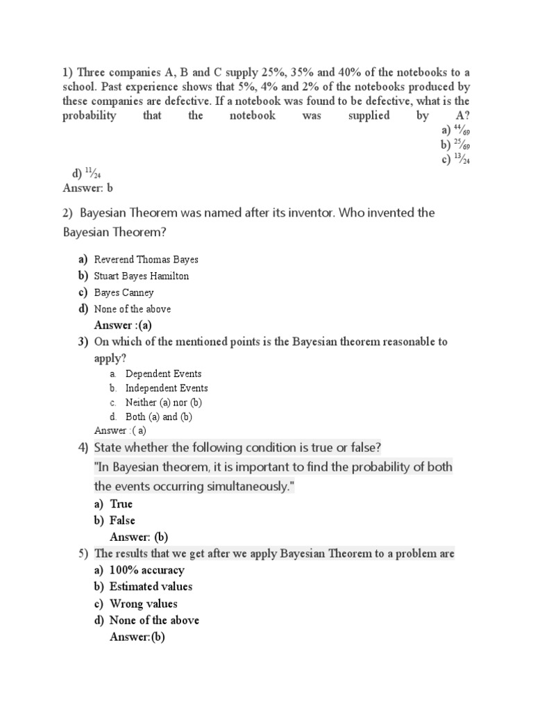 Bayesian Theorem Was Named After Its Inventor. Who Invented The | PDF