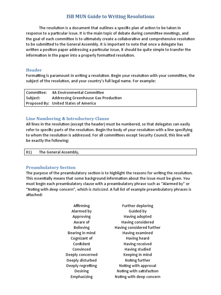 ISB MUN Resolution Writing Guide | PDF | Employment | Kyoto Protocol