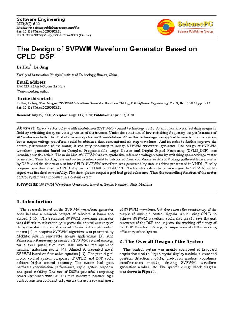 The Design of SVPWM Waveform Generator Based On CPLD - DSP: Software Engineering | Download Free ...