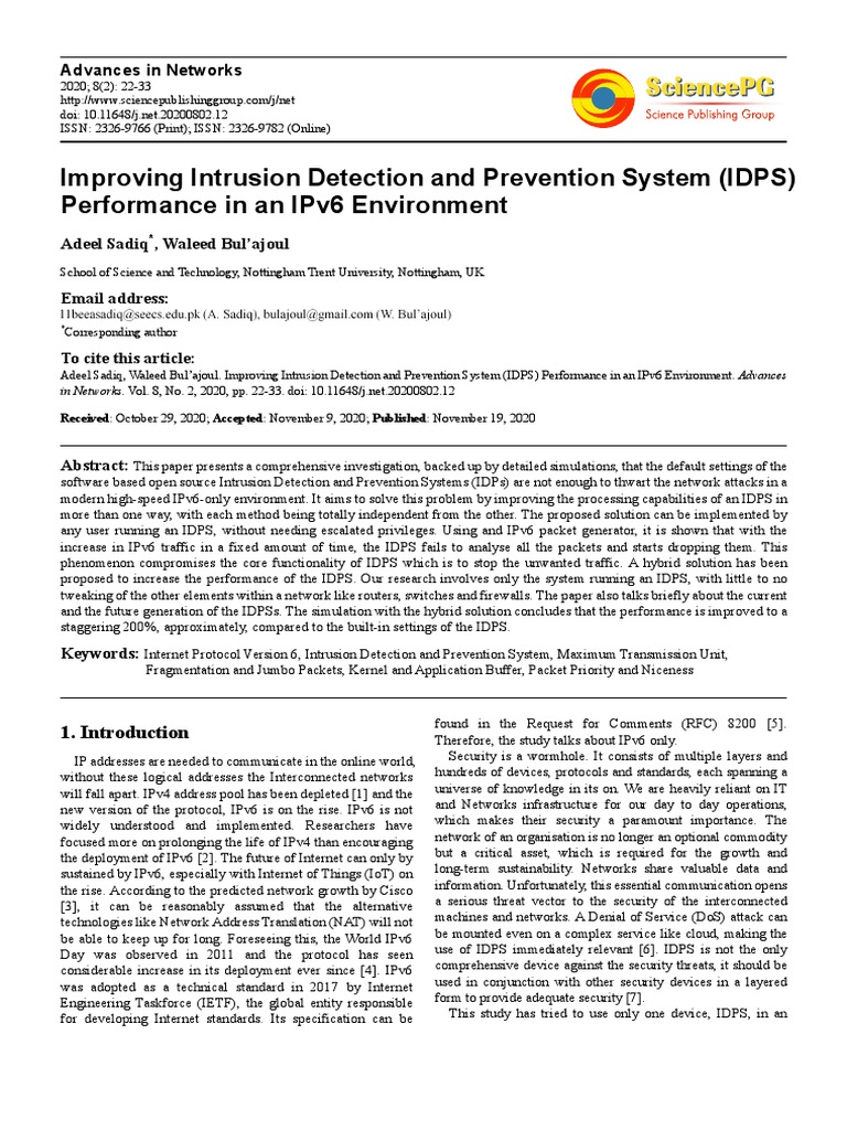 Improving Intrusion Detection and Prevention System (Idps) Performance ...