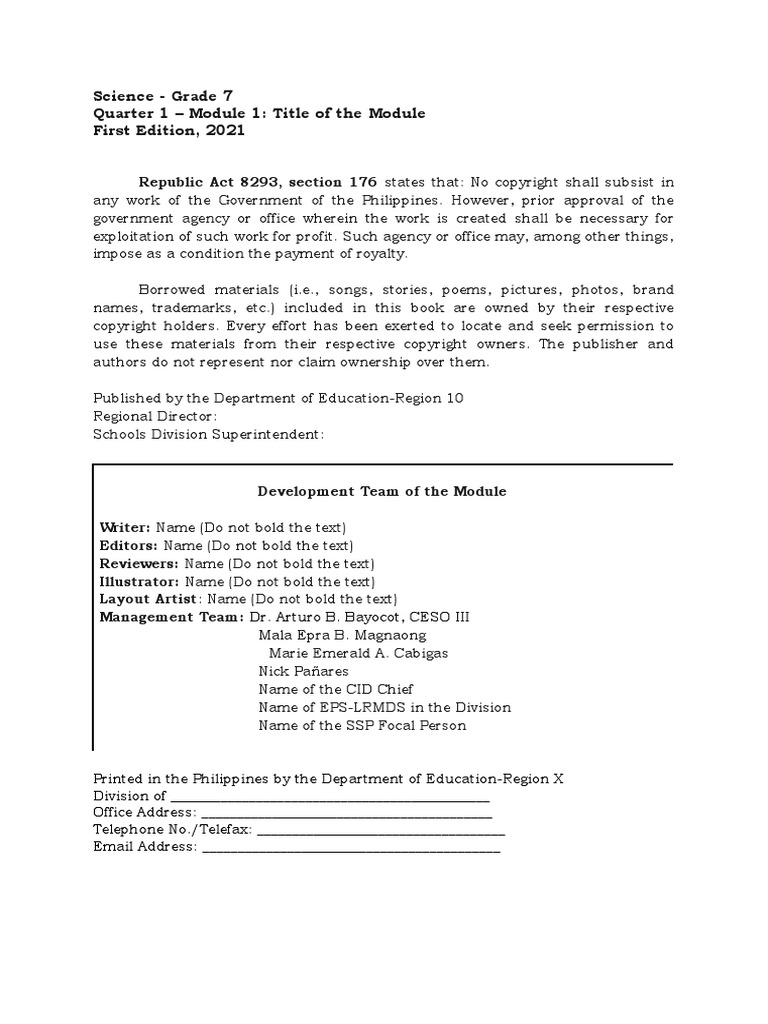 Science - Grade 7 Quarter 1 - Module 1: Title of The Module First ...