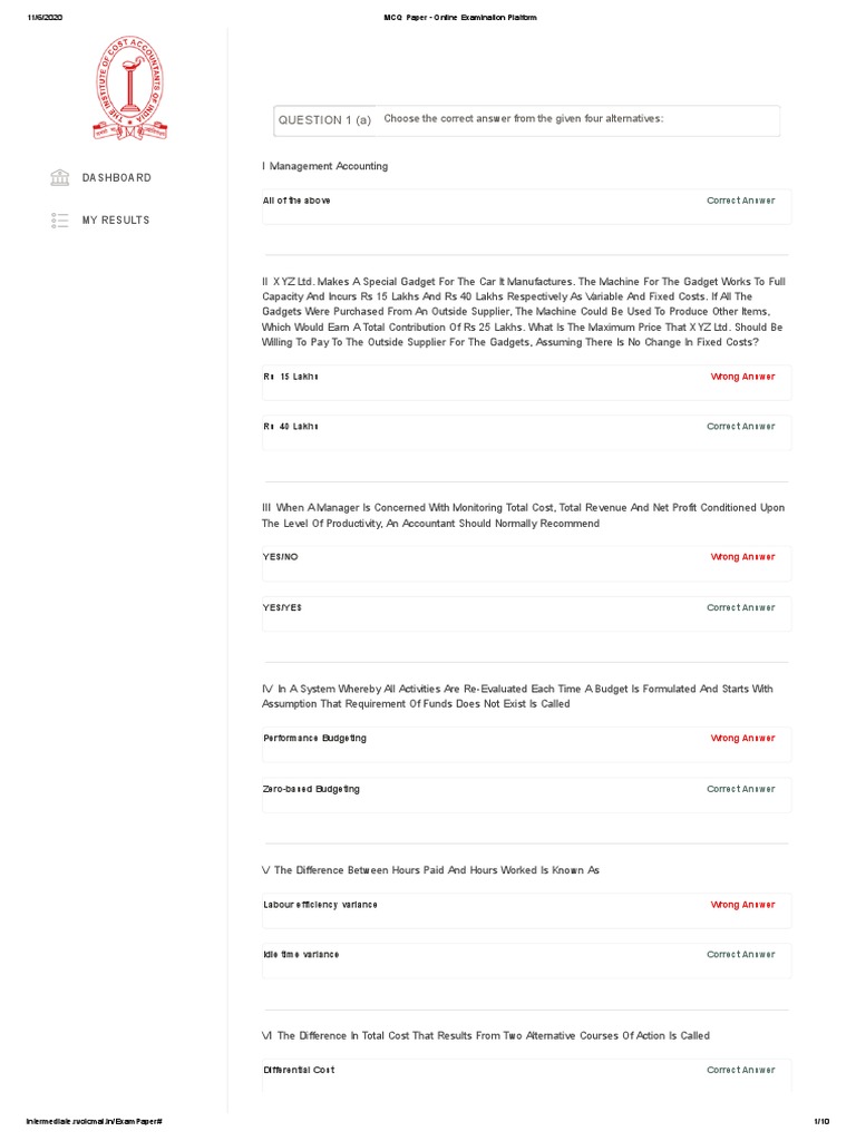 MCQ Paper - Online Examination Platform | PDF | Dividend | Expense