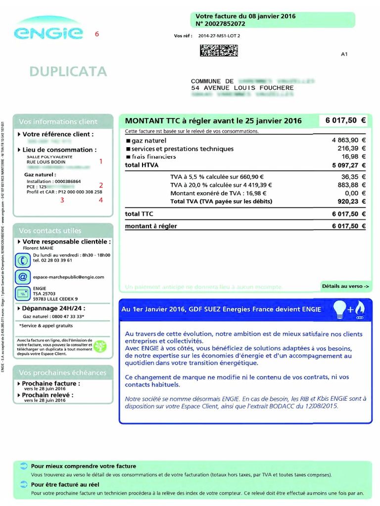 Exemple Facture Gaz ENGIE Offre de Marche | PDF
