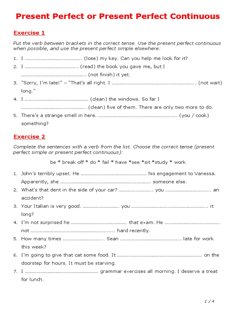Present Perfect vs Continuous Exercises | PDF