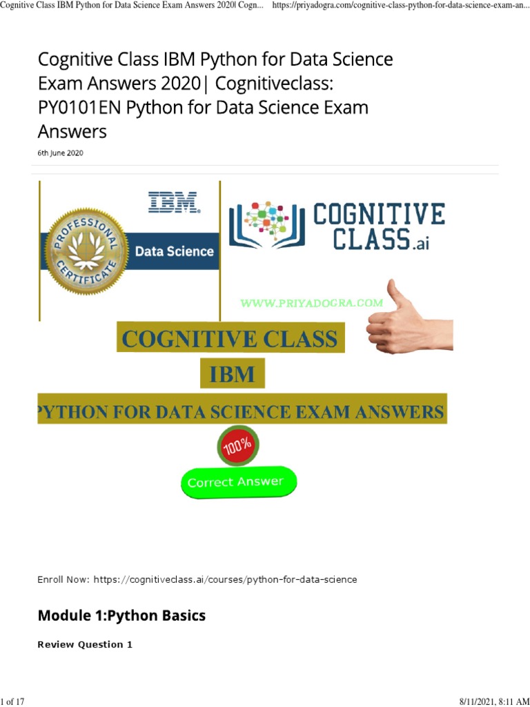 Cognitive Class IBM Python For Data Science Exam Answers 2020 ...
