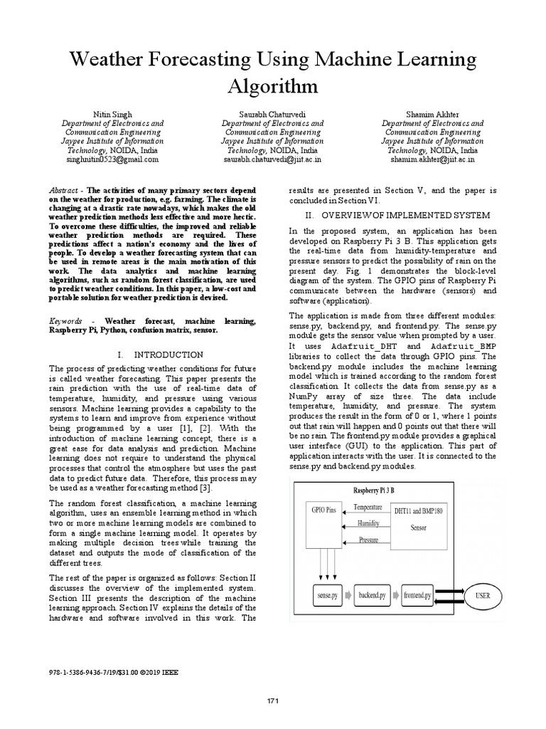 Weather Forecasting Using Machine Learning Algorithm: Nitin Singh ...