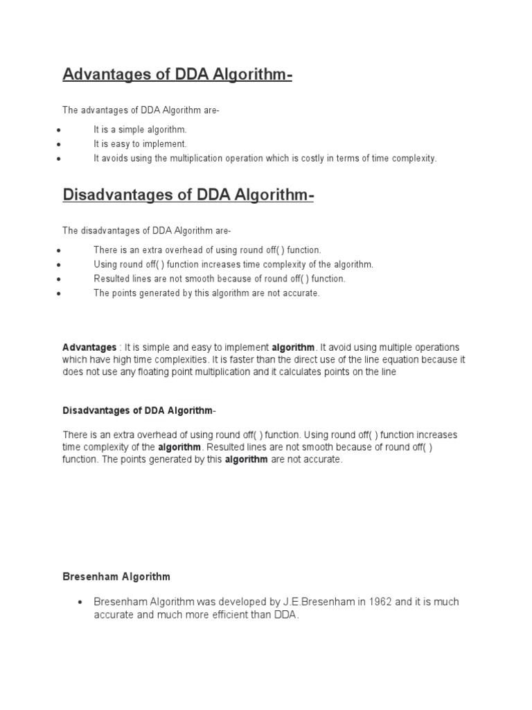 Advantages and Disadv of DDA Algorithm | PDF | Algorithms | Teaching ... Advantages and Disadv of DDA Algorithm | PDF | Algorithms | Teaching ...