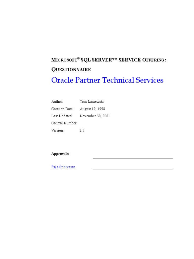Oracle Partner Technical Services: M SQL Server™ Service O | PDF ...