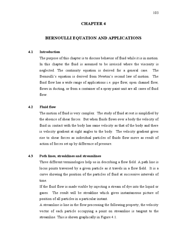 CHAPTER 4 Bernoulli Equation and Applications Final | PDF | Fluid ...