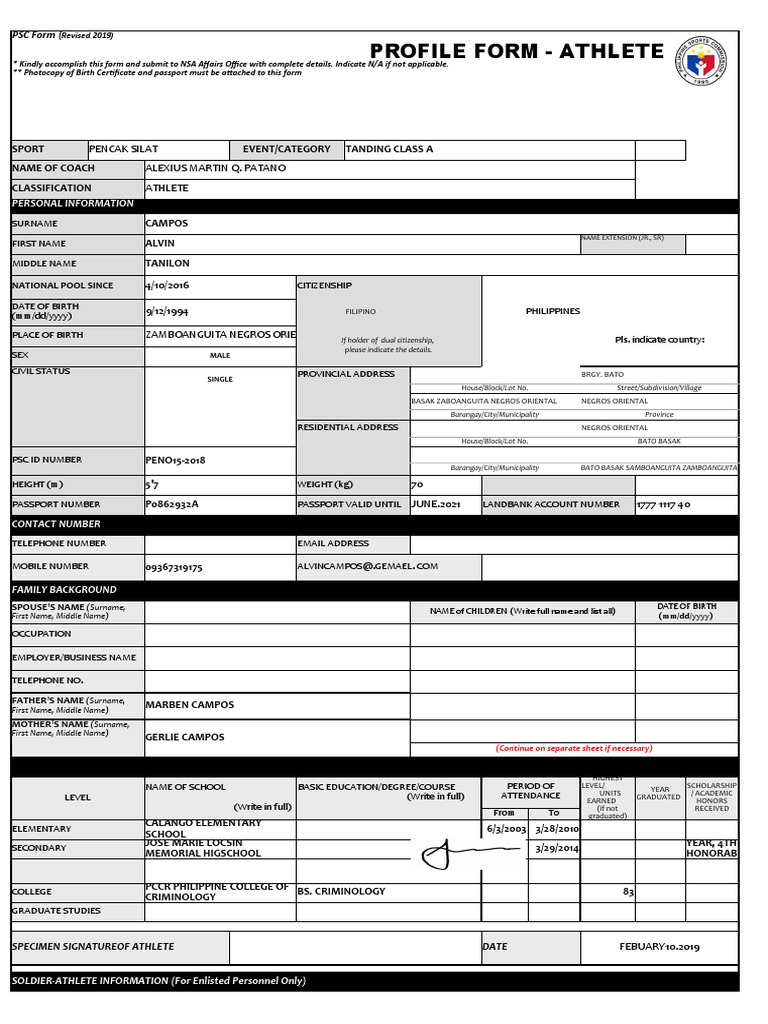 Profile Form - Athlete: Pencak Silat Alexius Martin Q. Patano Athlete ...