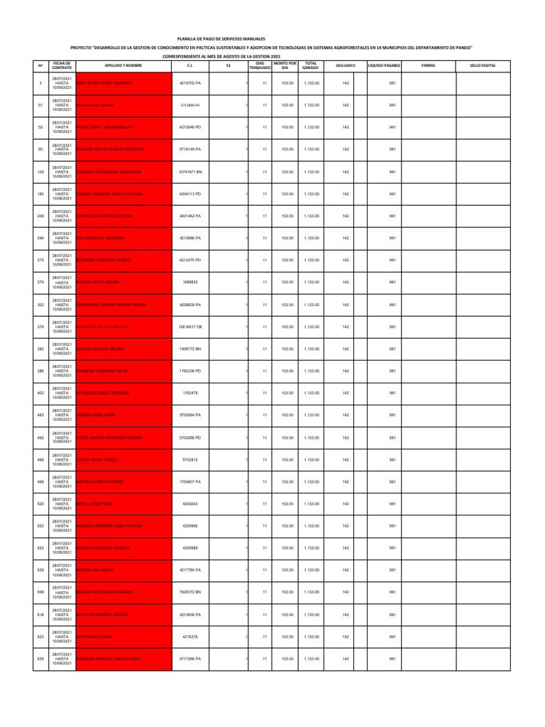 Planilla Final de Pago Final Rev | PDF