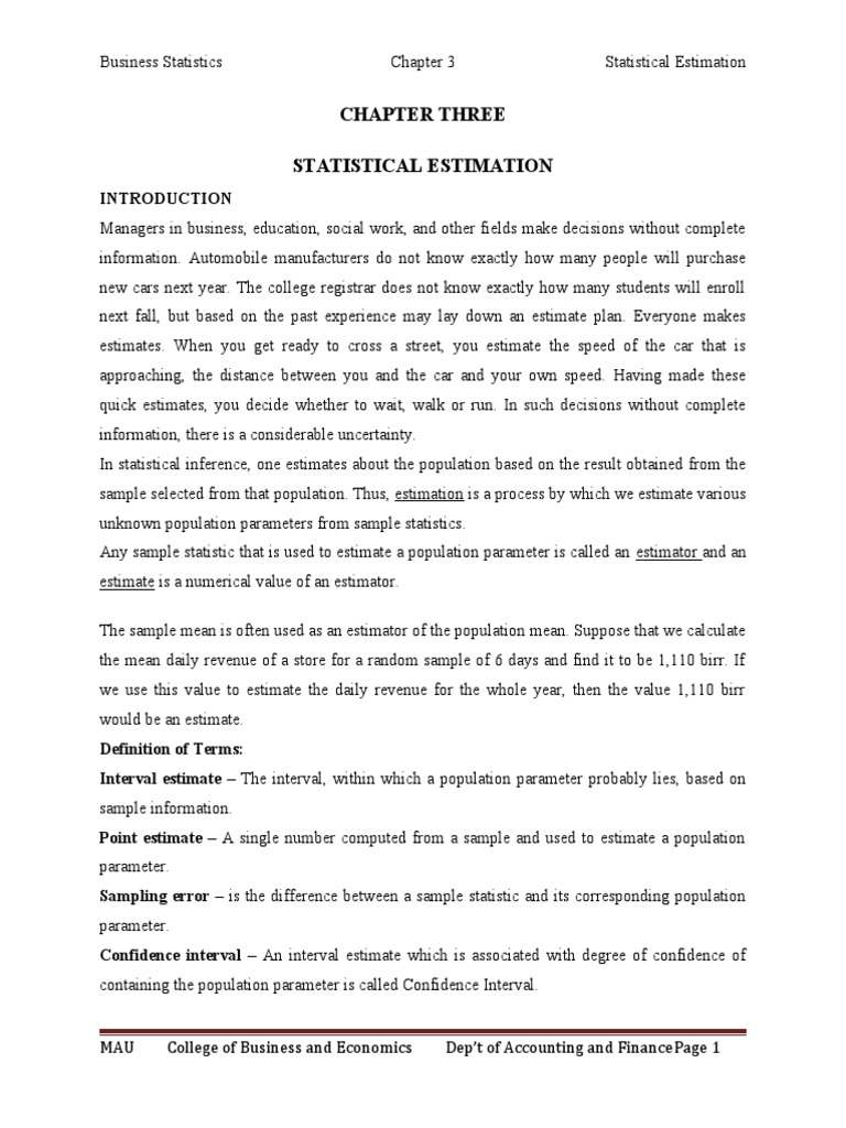 CH 3 Statistical Estimation | PDF | Confidence Interval | Normal ...