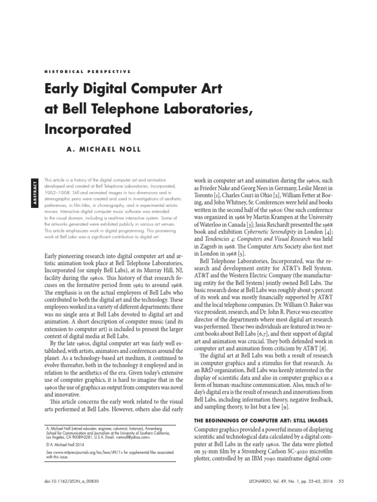 Early Digital Computer Art at Bell Telephone Laboratories, Incorporated ...