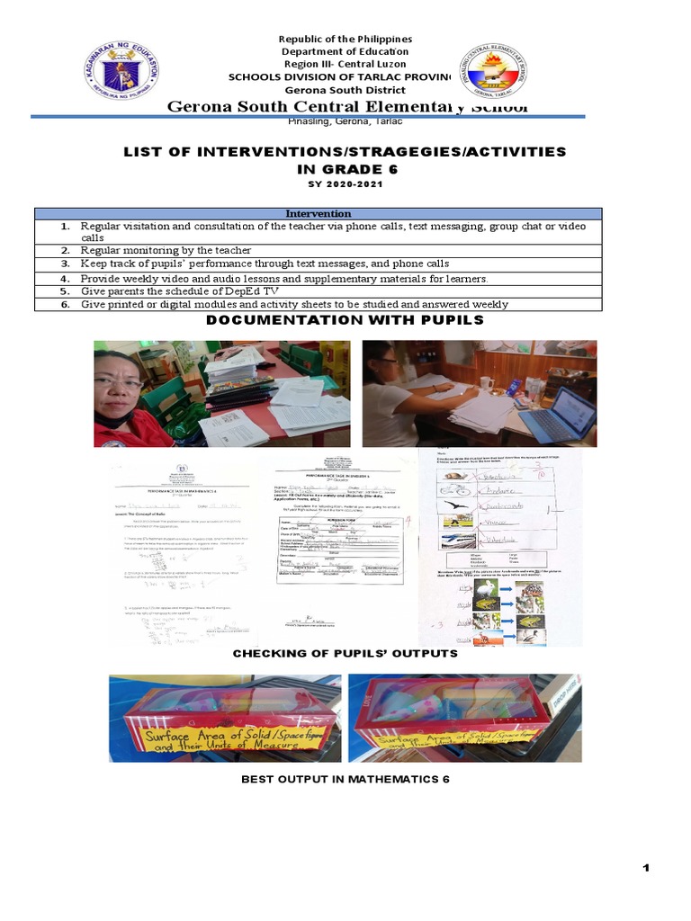 Gerona South Central Elementary School: List of Interventions ...