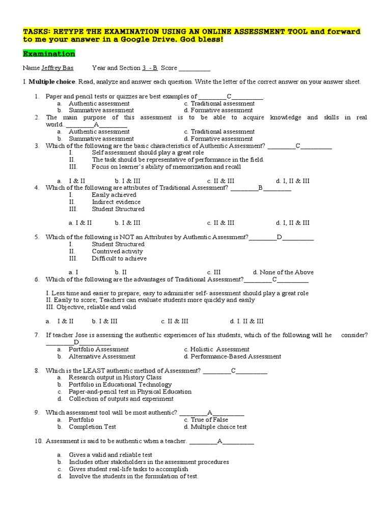 Authentic vs Traditional Assessment Guide | PDF | Educational ...