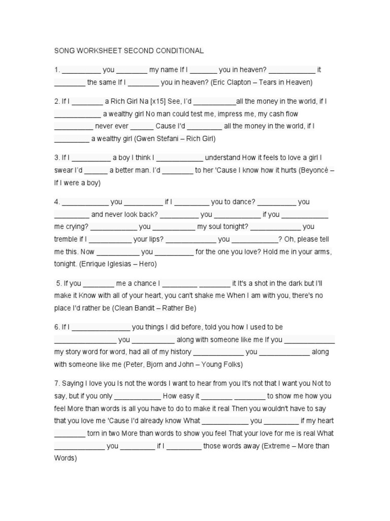 Song Worksheet Second Conditional | PDF