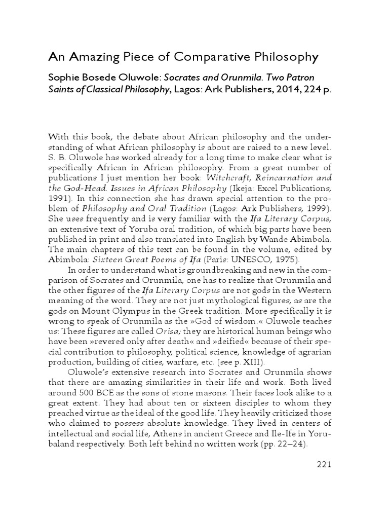 An Amazing Piece of Comparative Philosophy: Sophie Bosede Oluwole ...
