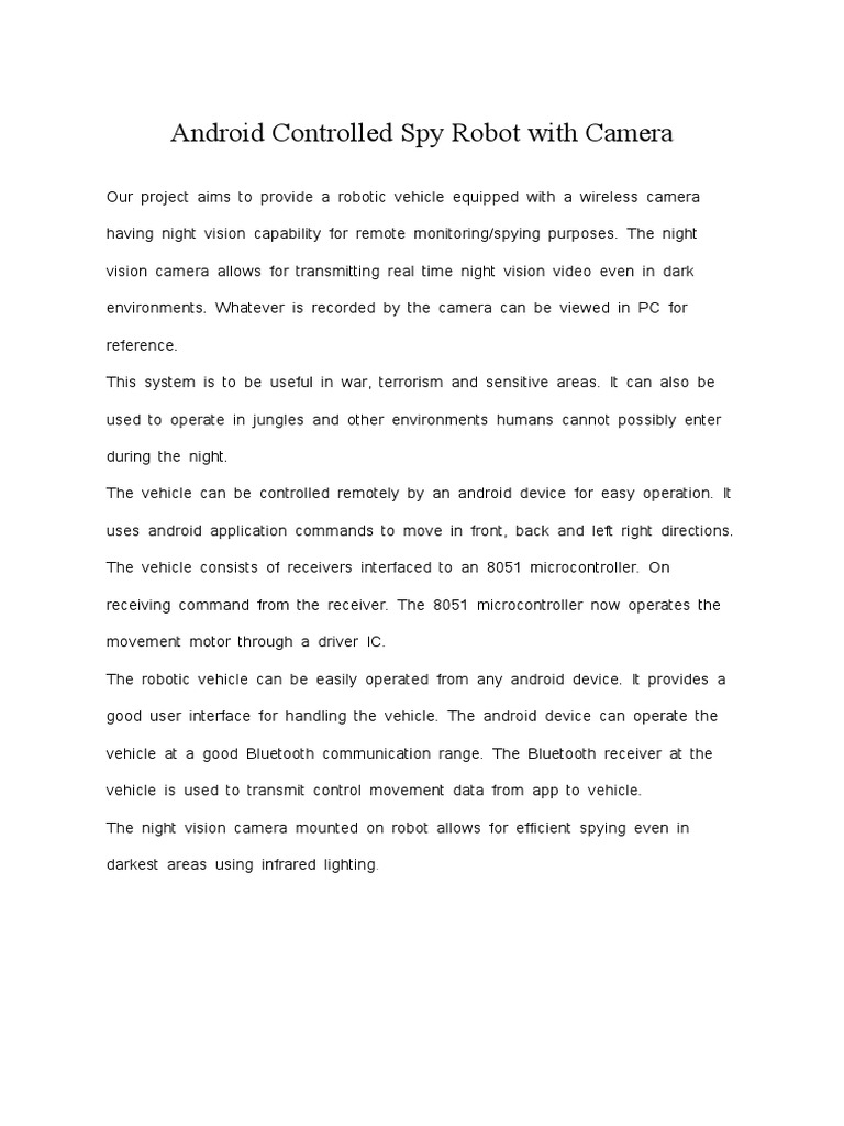 Android Controlled Spy Robot With Camera | PDF | Bluetooth | Android ...