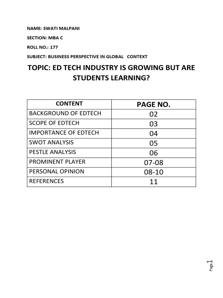 Topic: Ed Tech Industry Is Growing But Are Students Learning? | PDF ...