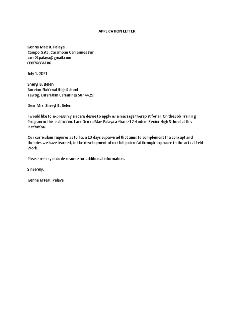 Application Letter Sam | PDF | Career & Growth | Self-Improvement