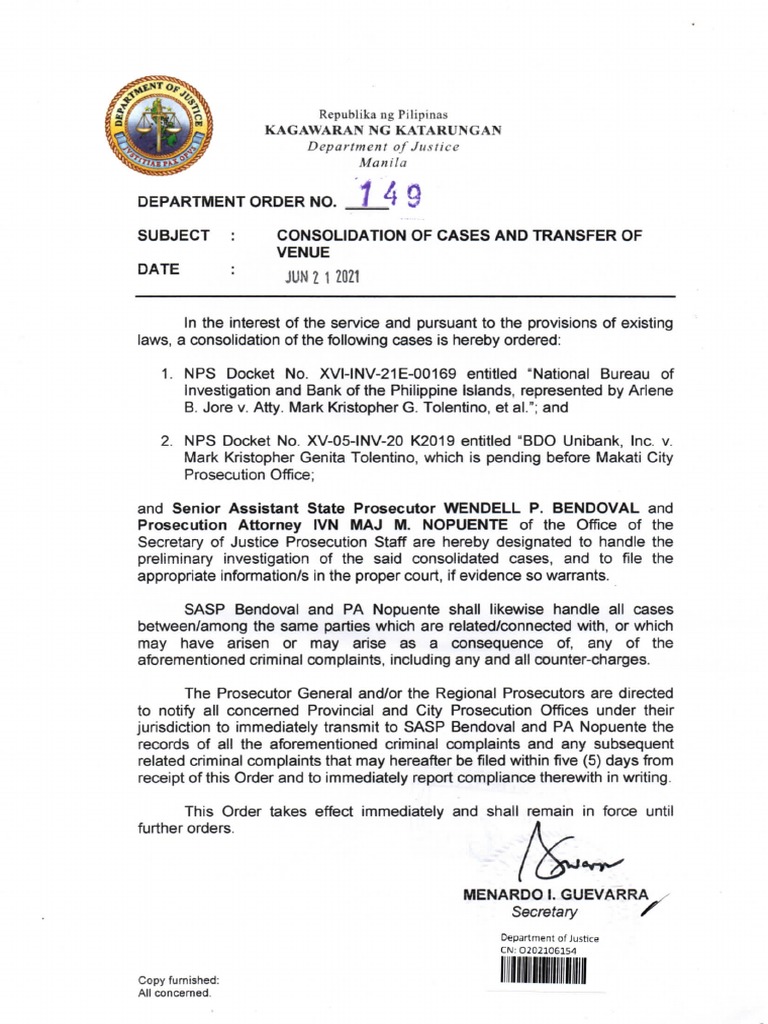 Department Order No. 249, Series 2021 | PDF | Prosecutor | United ...