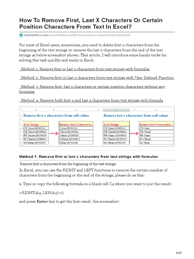 How To Remove First Last X Characters or Certain Position Characters ...