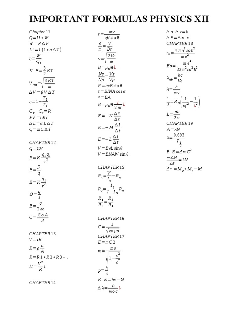 Physics Formulae | PDF