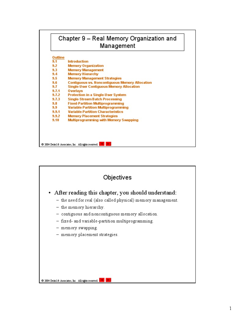 Chapter 9 - Real Memory Organization and Management: 2004 Deitel ...