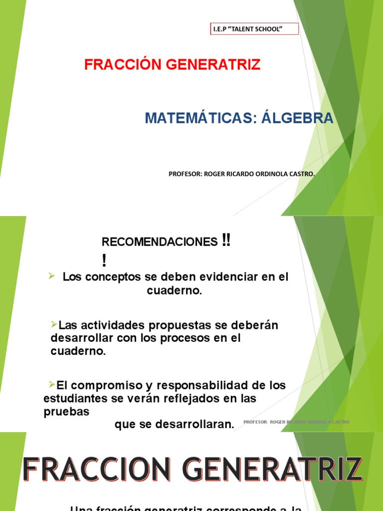 Fraccion Generatriz 8a - 8b 15-4 | PDF | Objetos matemáticos | Lexicología