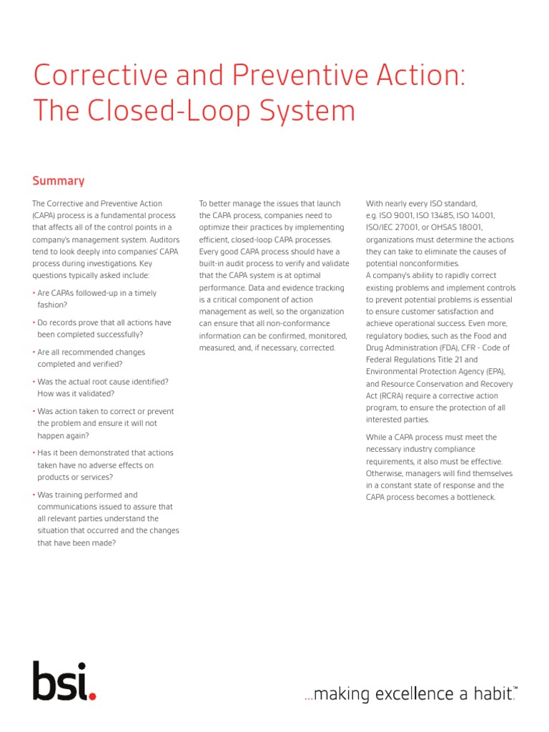 Corrective and Preventive Action: The Closed-Loop System | PDF | Risk ...