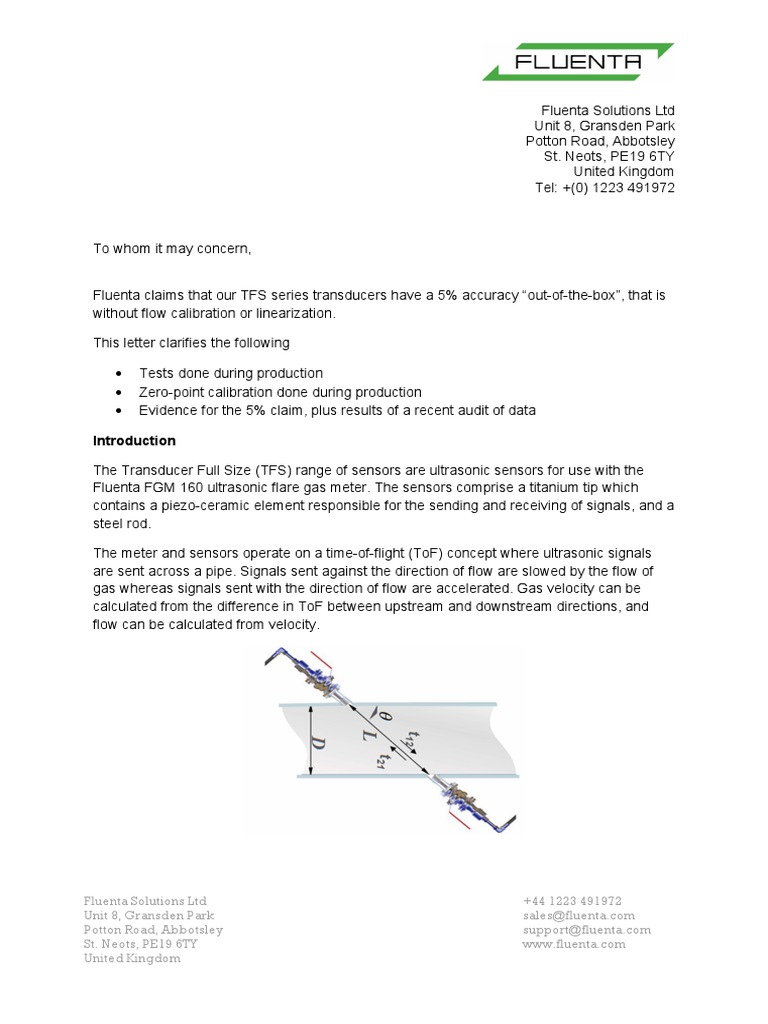 Fluenta TFS Transducer Accuracy and Calibration | PDF | Calibration ...