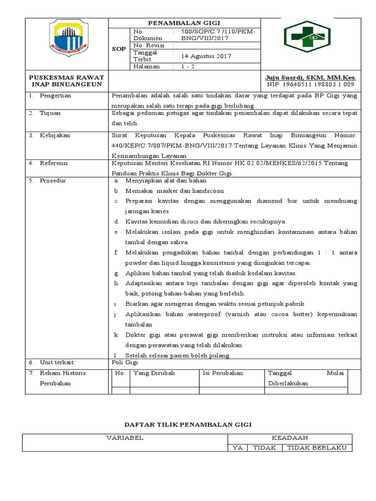 Sop Penambalan Gigi | PDF