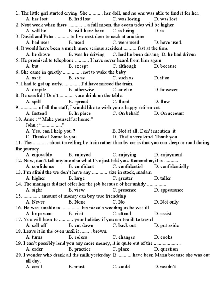 English Grammar Test Answers Key | PDF