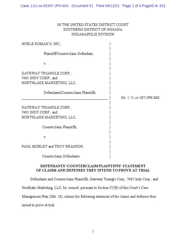 Defendants Statement of Claim | PDF | Lawsuit | Affirmative Defense