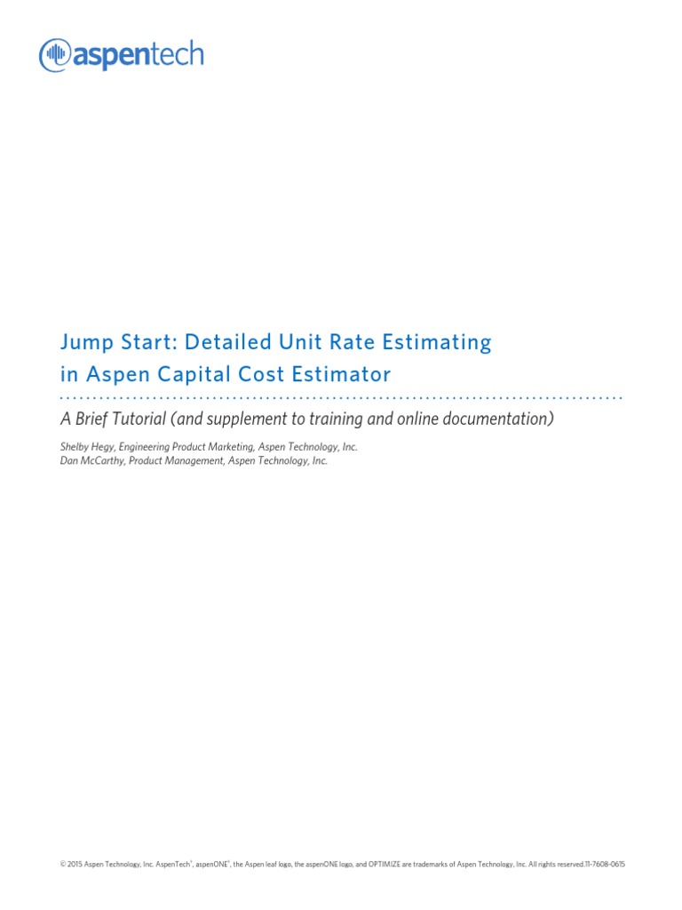 Detailed Unit Rate Estimating in Aspen Capital Cost Estimator | PDF ...