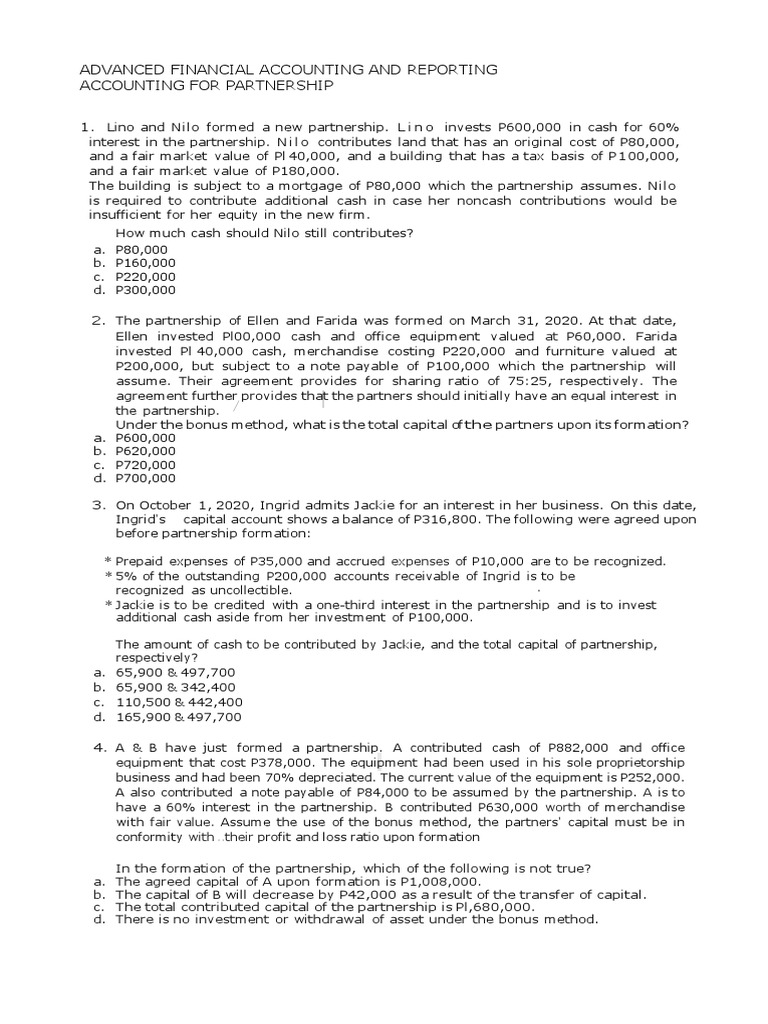 Advanced Financial Accounting and Reporting Accounting For Partnership ...