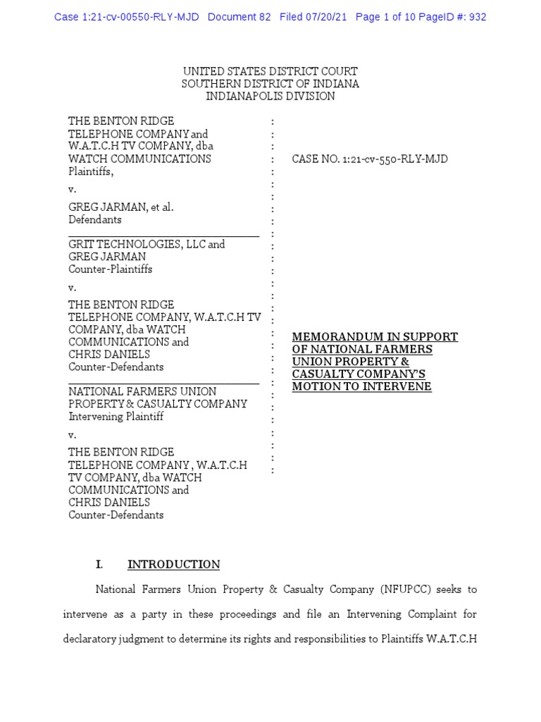 Memorandum in Support of Motion To Intervene | PDF | Complaint | Lawsuit