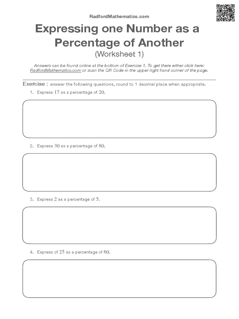 Expressing One Number As A Percentage of Another: (Worksheet 1) | PDF ...