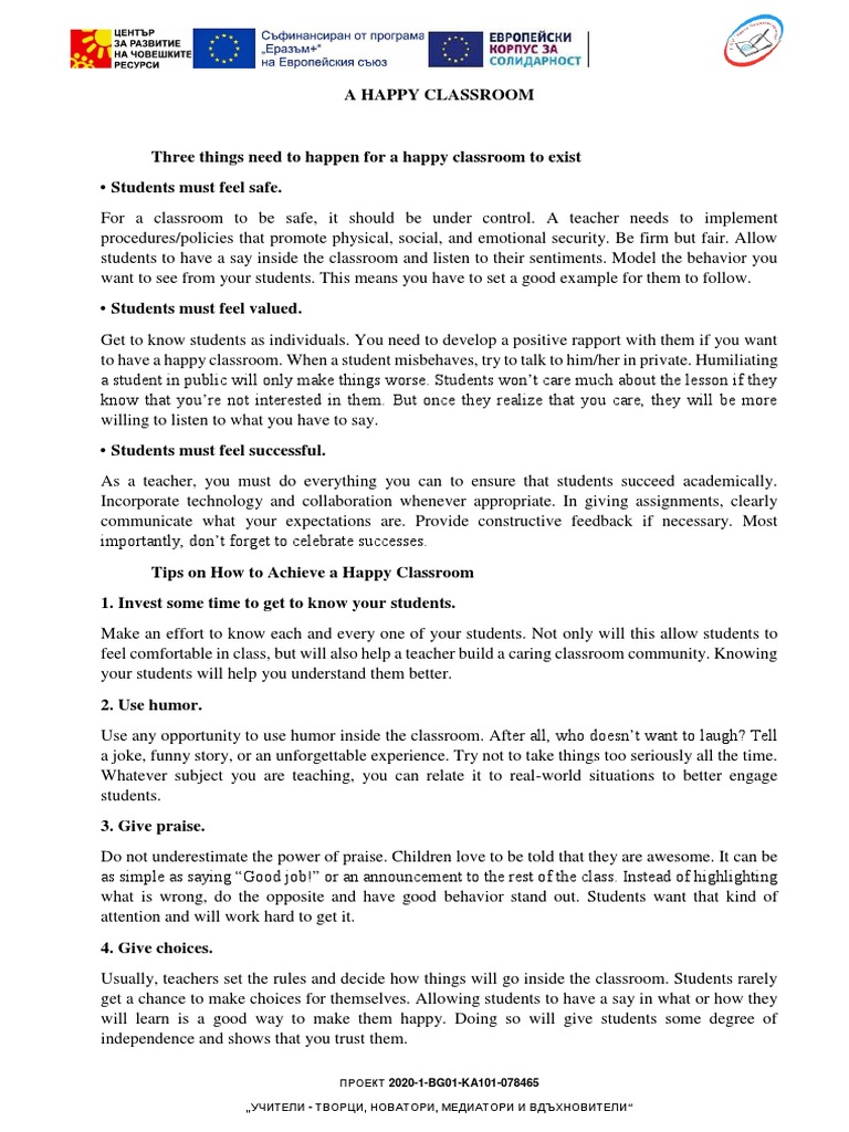 Happy Classroom | PDF | Teachers | Classroom