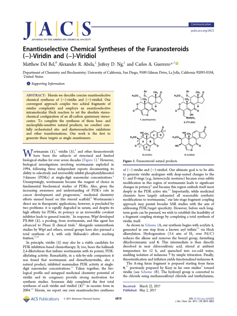 Enantioselective Chemical Syntheses of The Furanosteroids ( ) - Viridin ...