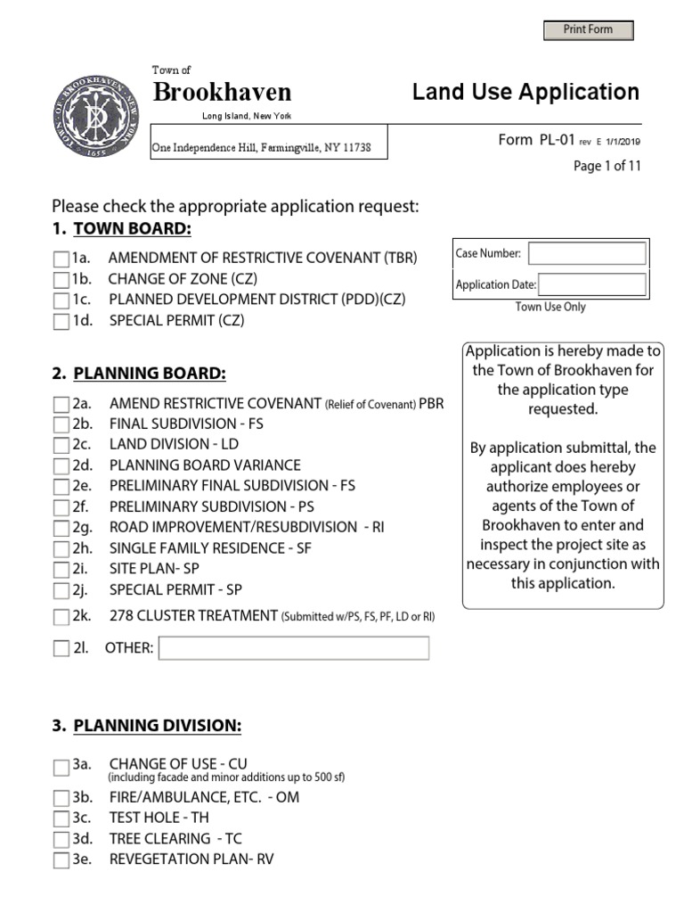 Brookhaven Land Use Application Form | PDF | Covenant (Law) | Notary Public